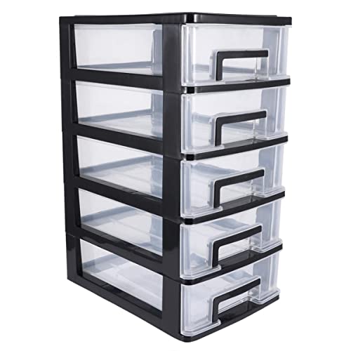 Multifunctional Five- layer Storage Cabinet Plastic Drawer Type Closet, Portable Storage Case Organizer Sundries Holder, Transparent Desktop Storage Box Drawer Storage Cabinet (black)