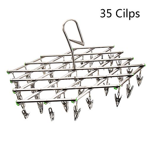 CHDHALTD Drying Rack with 35 Clips,Stainless Steel Draining Rack Socks Clip Underwear Hooks Clothes Hanger for Socks,Bras,Lingerie Sock Drying Hanger