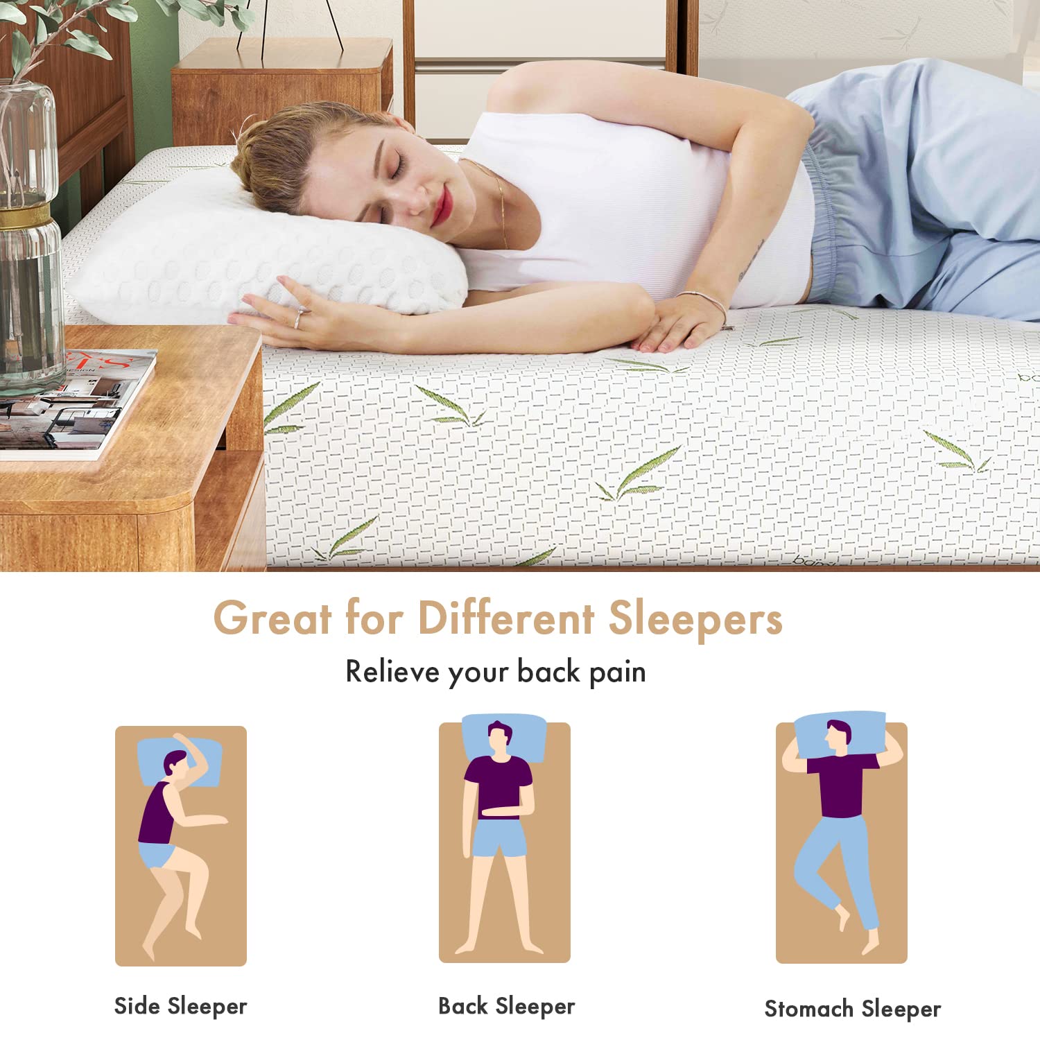 wOod-it Queen Mattresses, Mattress Queen Size Memory Foam Bed in A Box Cooling Medium Firm (8 inch, Queen)