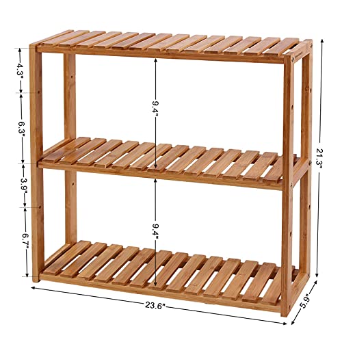 SONGMICS Bamboo Bathroom Shelf, 3-Tier Adjustable Plants Rack, Wall-Mounted or Stand, in the Living Room, Balcony, Kitchen, Natural UBCB13Y