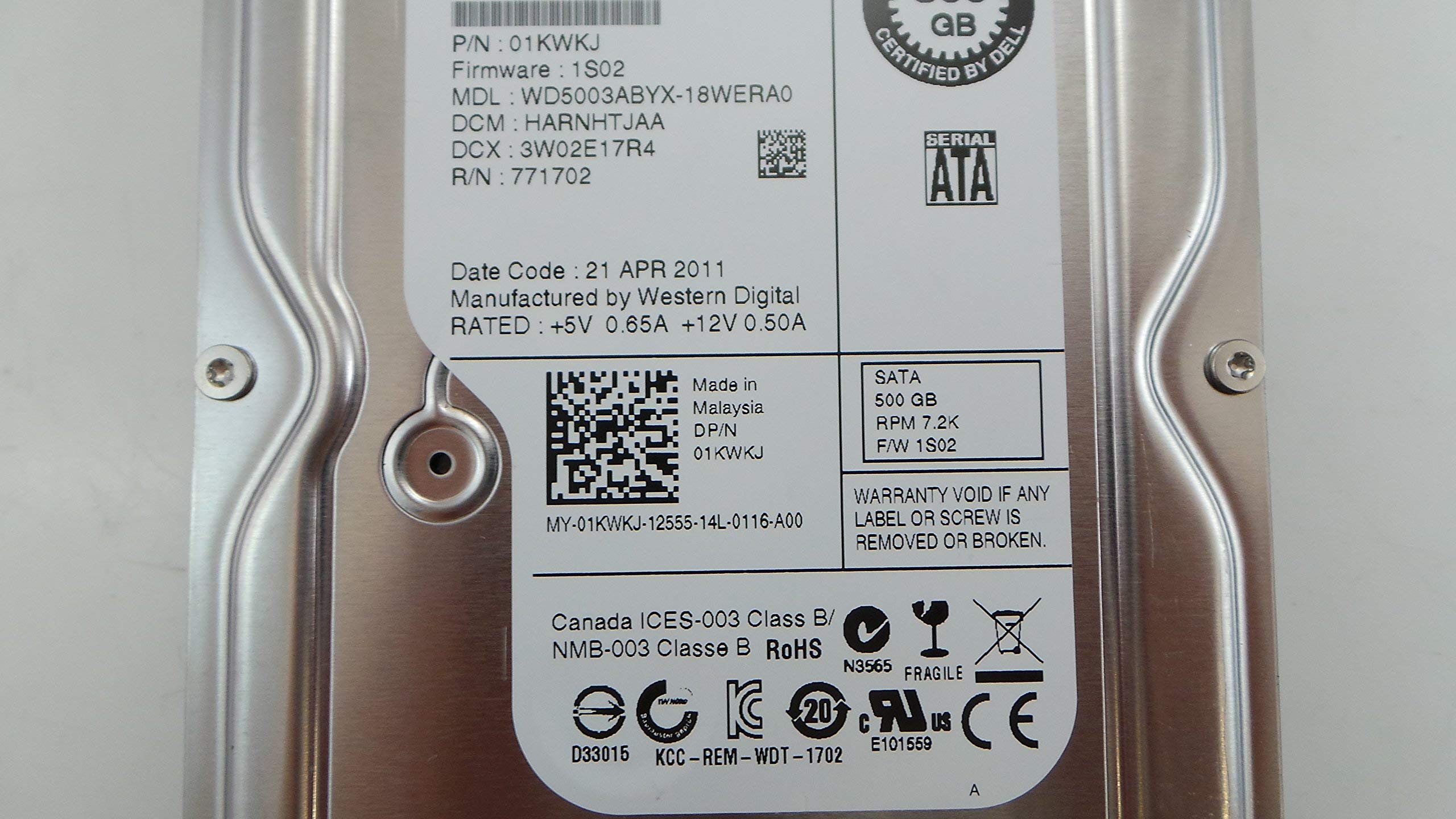 DELL 1KWKJ Dell 500Gb SATA 7.2k 3.5 Hard Drive (Renewed)