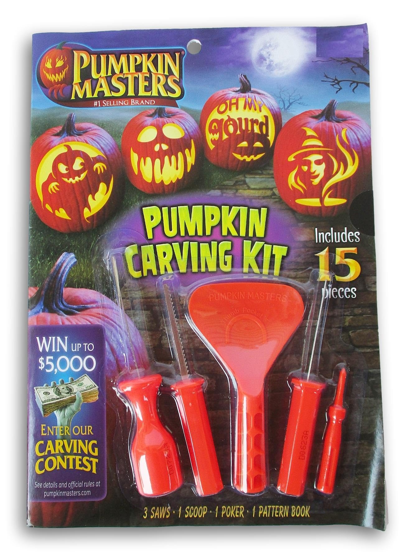 All in One Pumpkin Carving Kit Mega Pack - 18 Patterns, 5 Saws, 2 Scoops, 1 Jumbo Drill, and 1 Poker