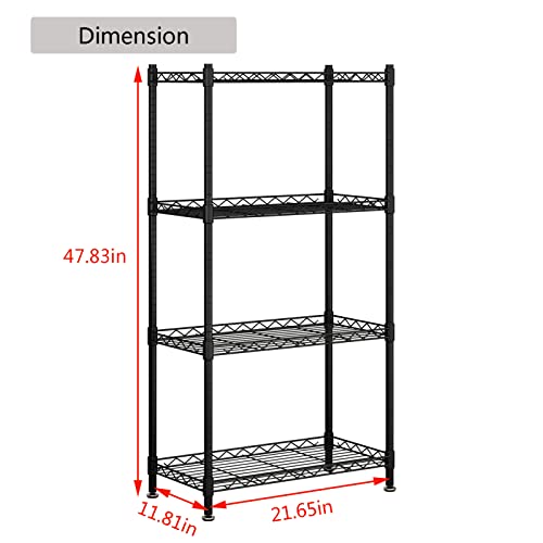 SORCEDAS Shelve 4 Tier Adjustable Utility Metal Storage Wire Rack Unit for Home Kitchen Garage Bathroom Office Indoor Black (Black, 4 Tier-Adjustable Feets)