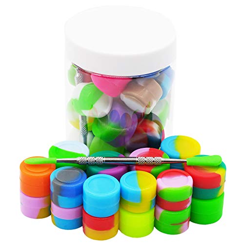 Vitakiwi 2ml 3ml Round Silicone Wax Concentrate Containers Multi Use Oil Jars with Carving Tool (40PCS)