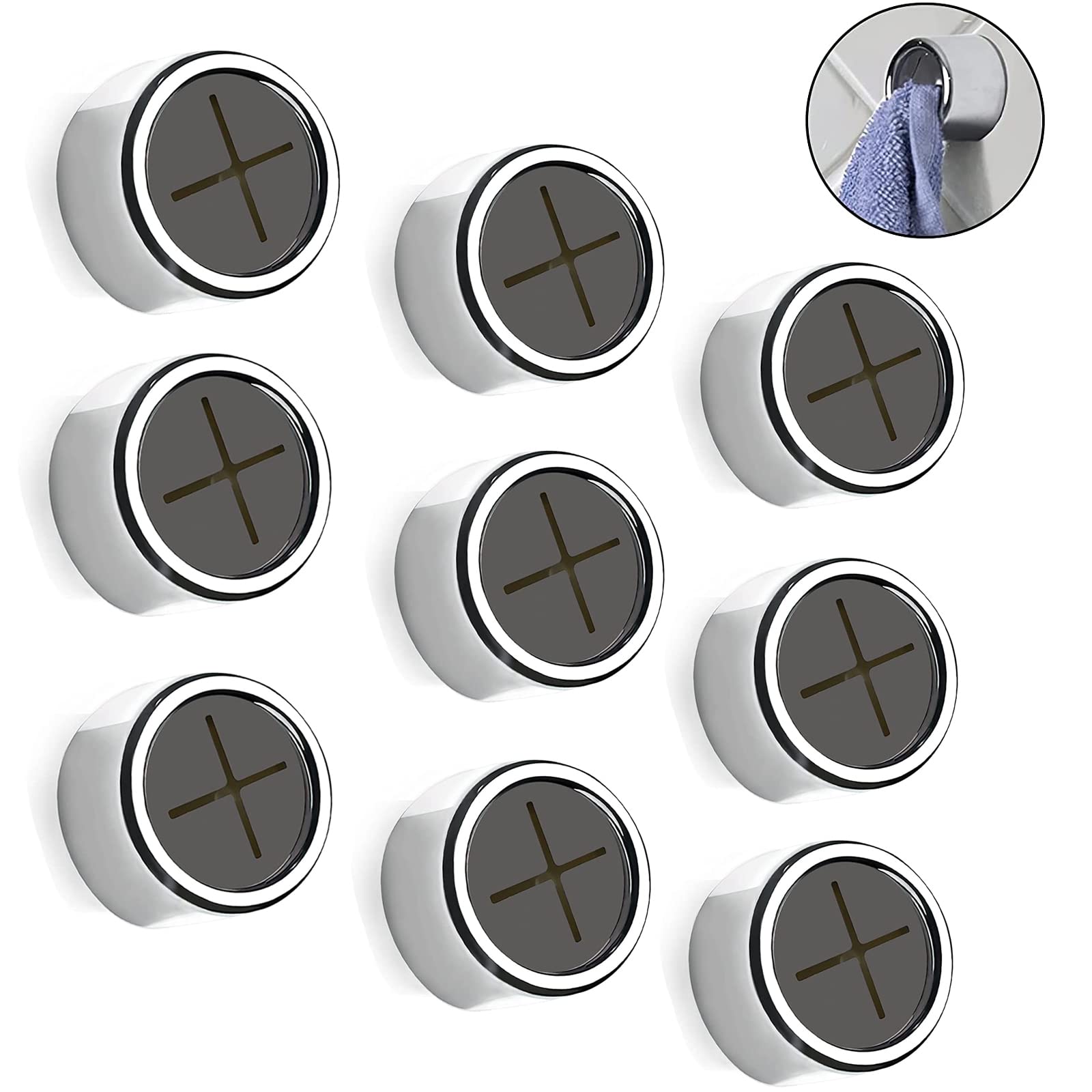 9 Pieces Kitchen Towel Hooks Round Adhesive Dish Towel Hook Premium Chrome Finish & Easy Installation Wall Mount Hand Towel Hook Ideal as Bathroom, Shower or Outdoor Towel Holders