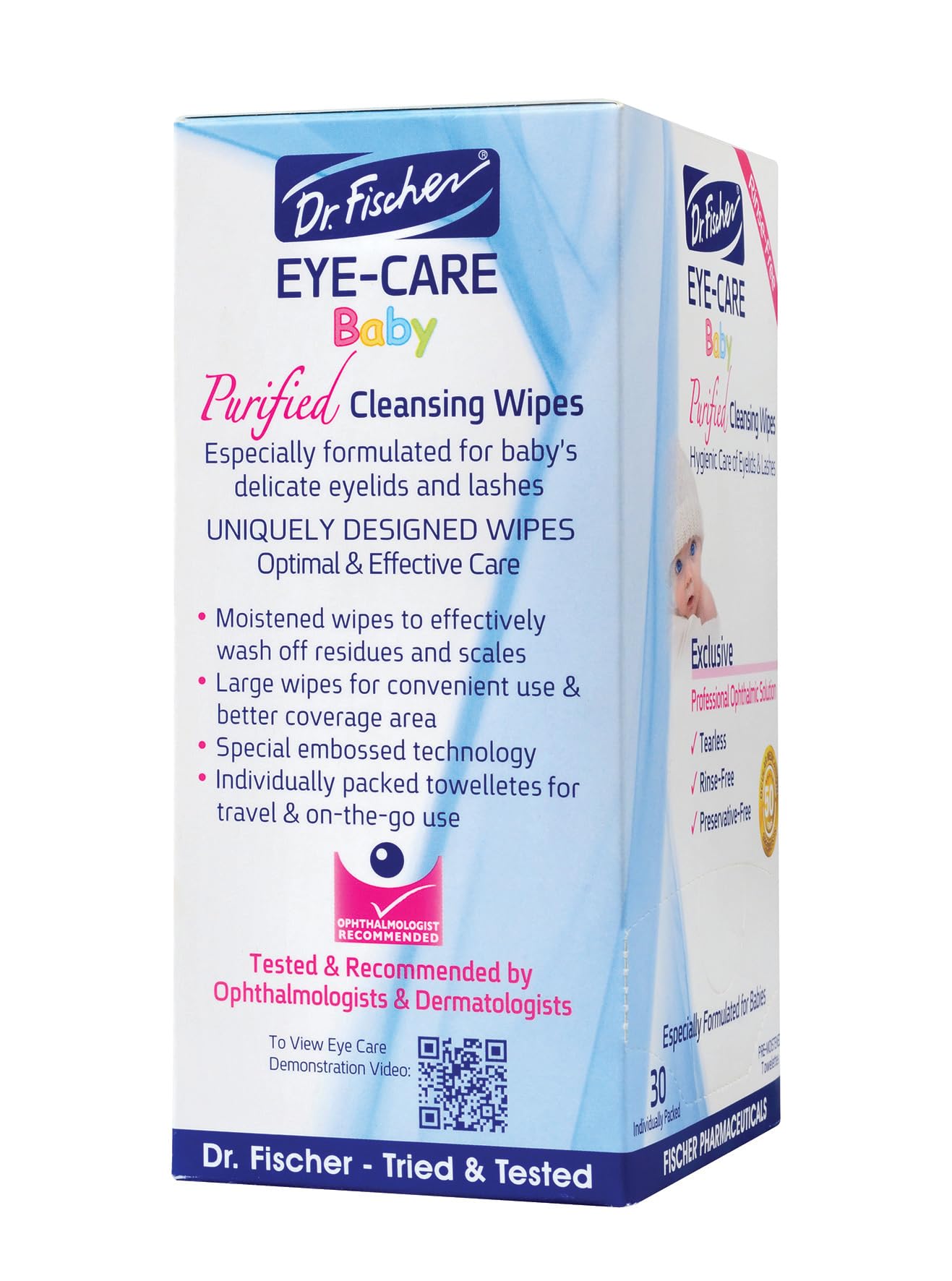 Dr. Fischer Premium Baby Eyelid Wipes, 60 Count, Pre-moistened, Hypoallergenic, Non-Irritating, Rinse Free, Pediatrician Recommended