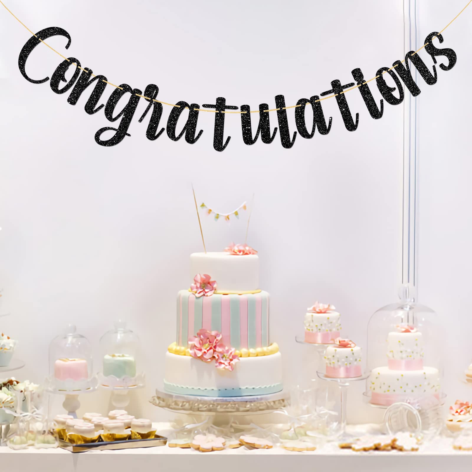 MonMon & Craft Congratulations Banner/Congrats Grad Party Decor/Graduation Activities/Wedding/Birthday/Retirement Party Decorations Black Glitter