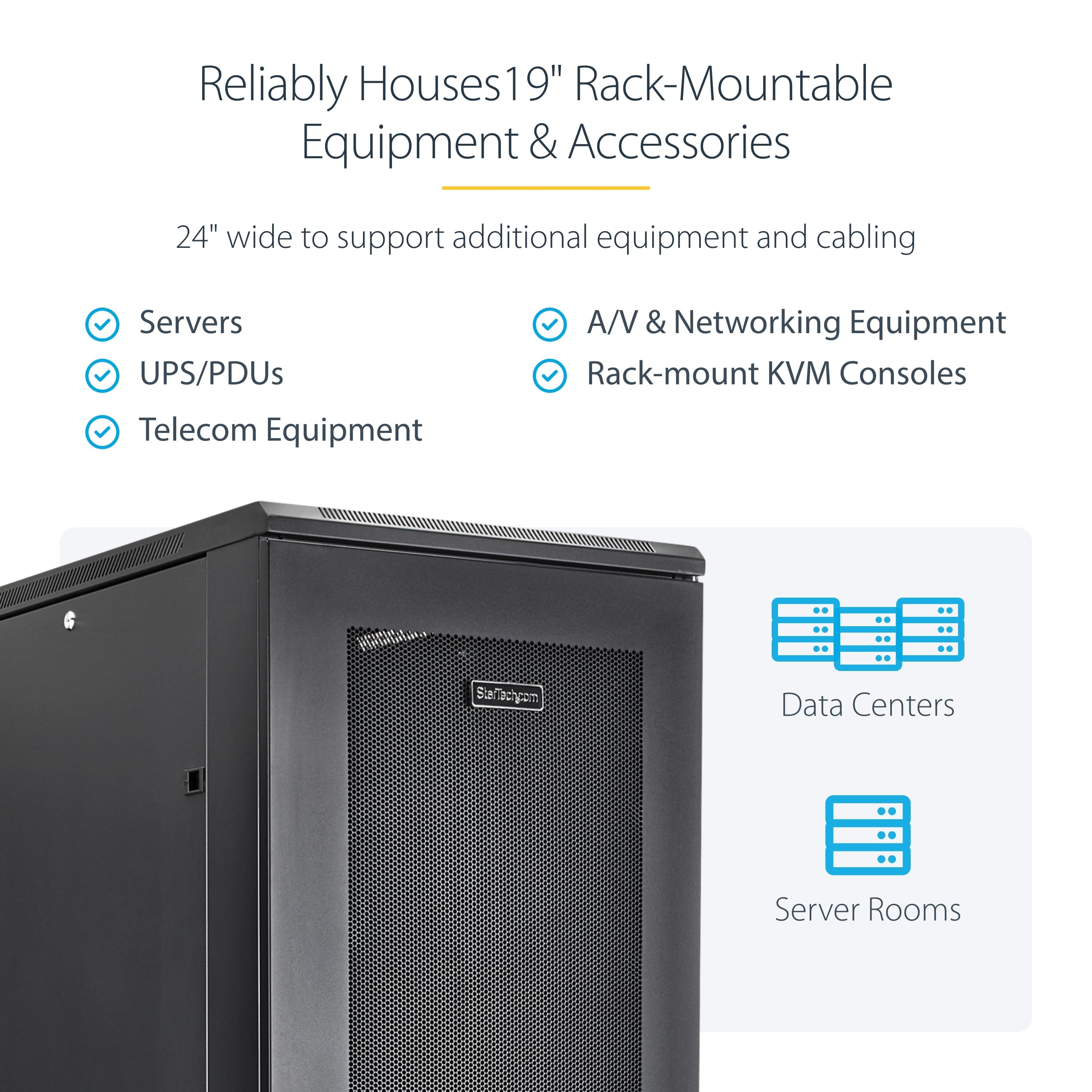 StarTech.com 4-Post 42U Server Rack Cabinet, 19" Data Rack Cabinet for IT Equipment Mount, Full Size Network Cabinet Storage