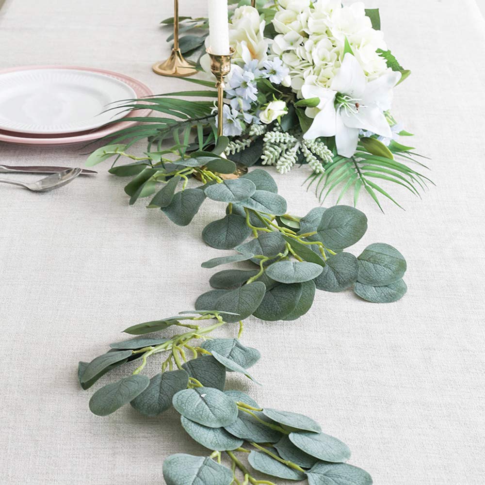 CEWOR 6pcs 35.4ft Artificial Eucalyptus Garland Greenery Garland Faux Silk Silver Dollar Eucalyptus Leaves Vines for Wedding Home Party Wall Garden Decor