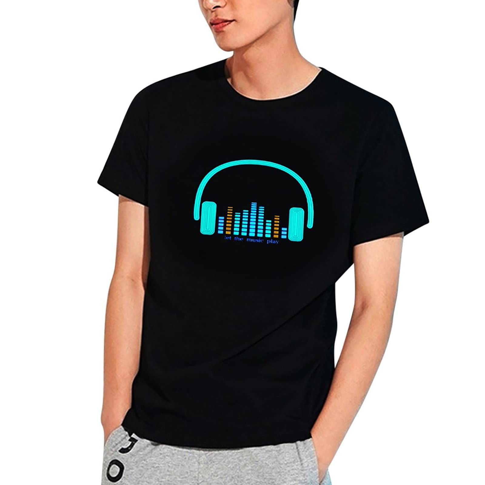 and Men Party T Up Activated Down Flashing DJ Glowing Disco Sound LEDLight Shirt Button Down Shirts Slim Fit (Black, M)