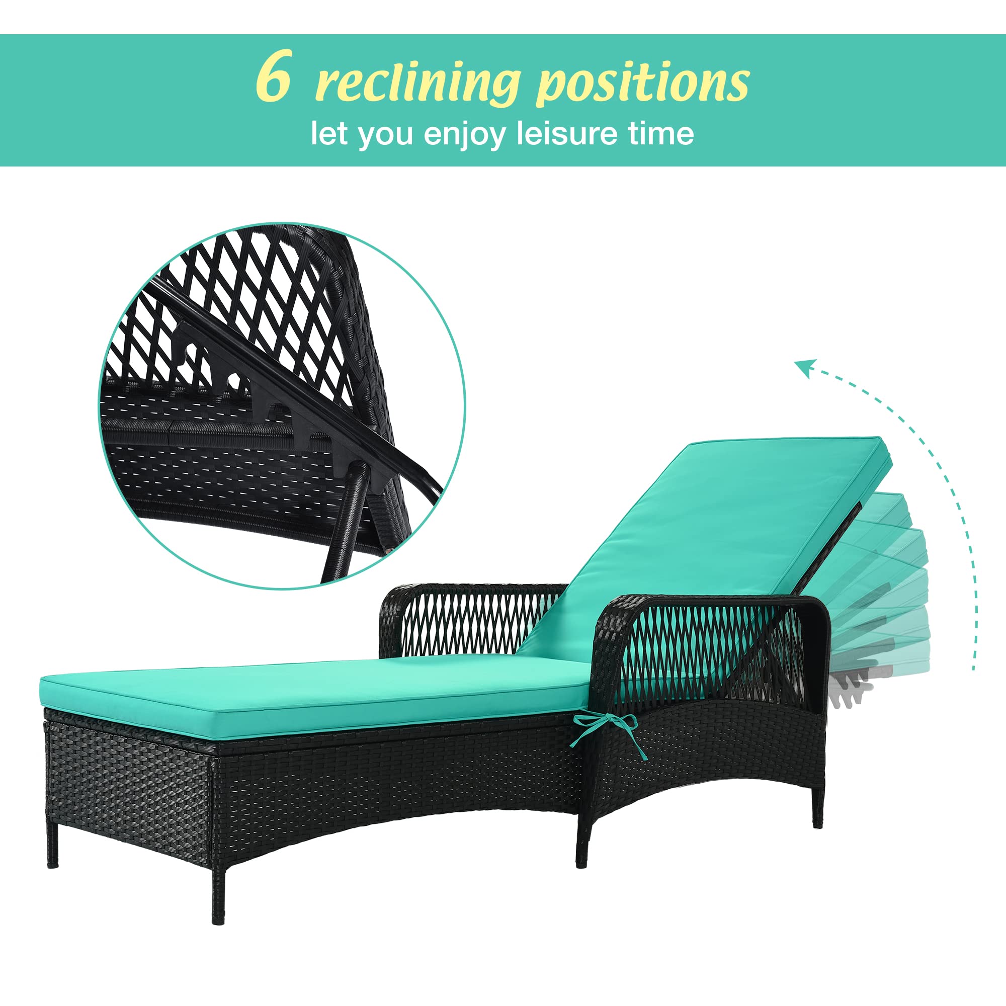 ALPTEC Outdoor Patio Pool PE Rattan Wicker Chair Wicker Sun Lounger, Adjustable backrest