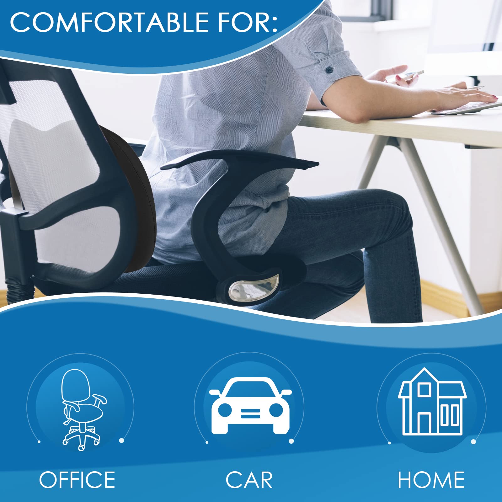Achiou Lumbar Support Pillow for Office Chair Car Seat Orthopedic Chair, Memory Foam Pad and Back Cushion for Back Pain Relief, Versatile Use Supportive Cushion