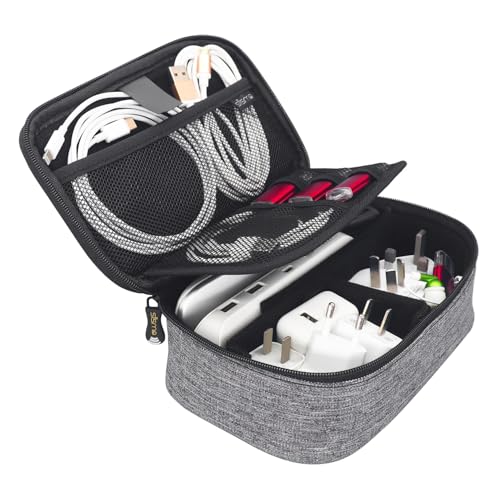 sisma Travel Cords Organizer Universal Small Electronic Accessories Carrying Bag for Cables Adapter USB Sticks Leads Memory Cards, Grey 1680d Fabrics