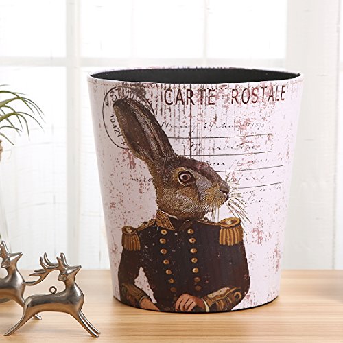 HMANE Wastebasket, British Style Trash Bin Household lidless Garbage Can Wastebasket - (General Rabbit Pattern)