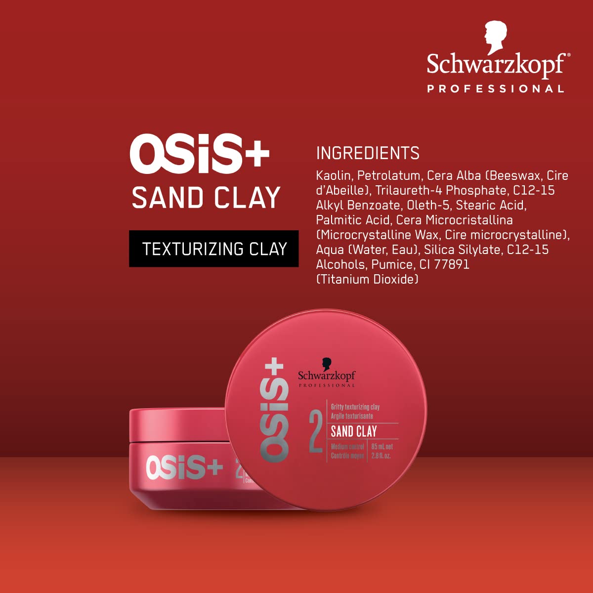 OSiS+ Sand Clay β Gritty Texturizing Clay with a Rough Semi-Matte Finish β Pliable, Moldable Styling Paste with Kaolin for Rugged Looks with a Natural Dry Feel, 2.87 oz