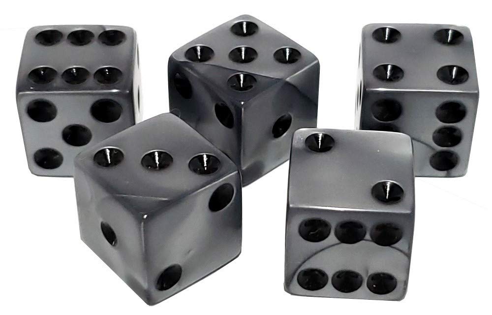 Cyber-Deals Set of 16mm Pearlized Olympic Dice and Black PU Leather Velvet Lined Dice Cup (Gift Boxed) (Silver Dice, Black Lining Cup)