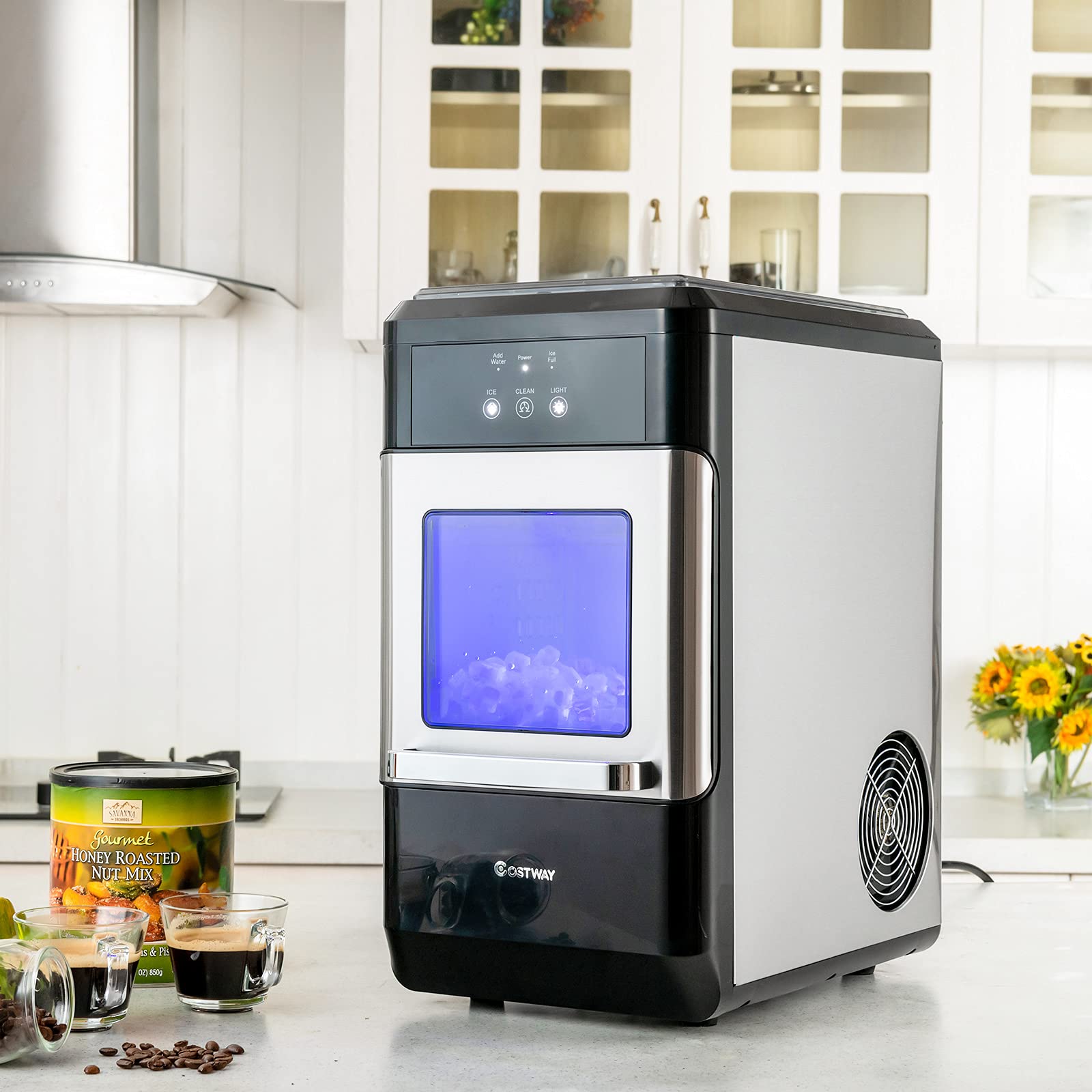 ARLIME Nugget Ice Maker Machine Countertop, Sonic Ice Maker Self-Cleaning 44lbs/24H, 4.8lb Ice Bin & Scoop, Intelligent Control Panel, Portable Ice Makers for Kitchens, Offices, Home