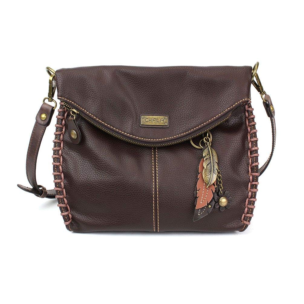 Chala Charming Crossbody Bag with Metal Feather - Dark Brown