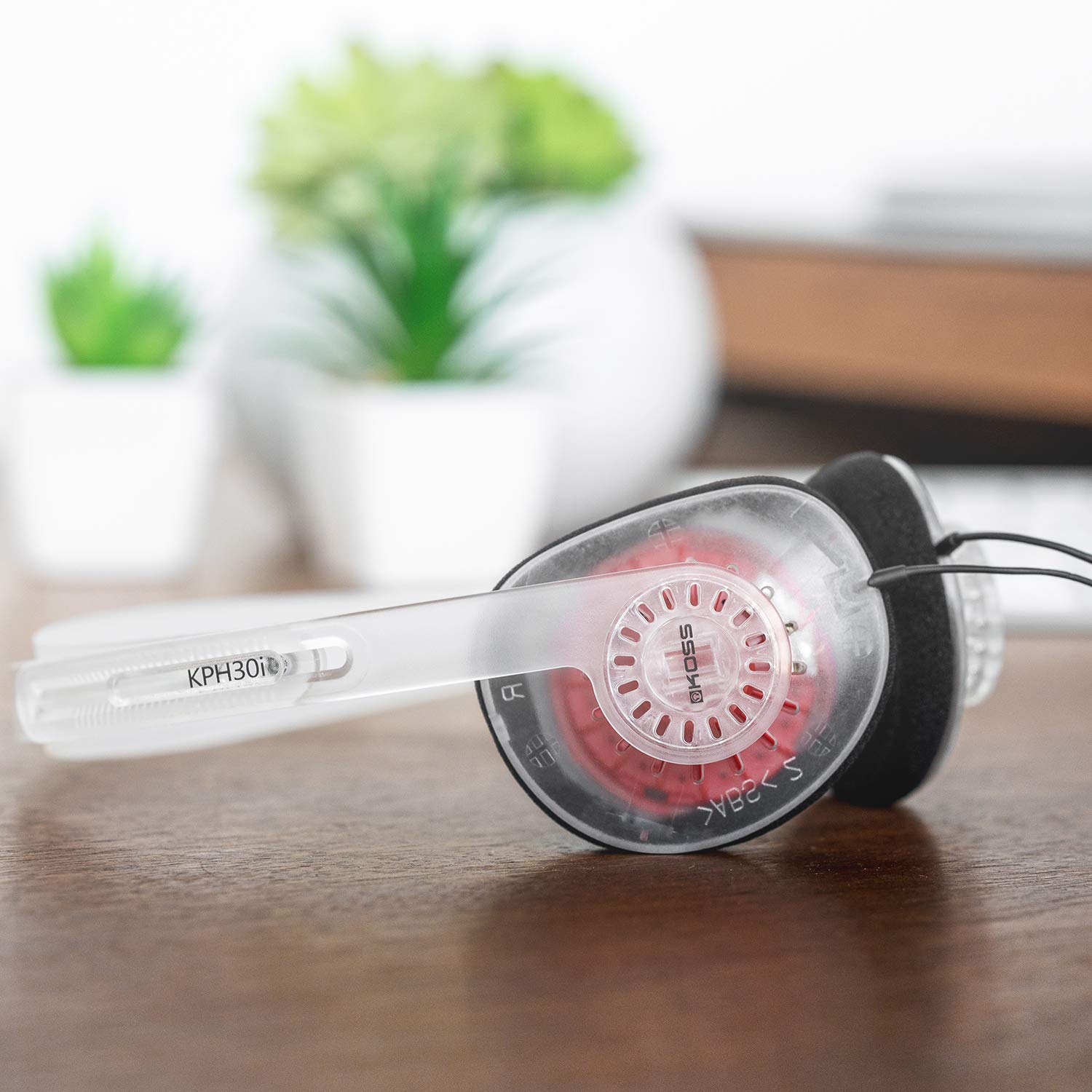 Koss KPH30iCL On-Ear Headphones, in-Line Microphone and Touch Remote Control, D-Profile Design, Wired with 3.5mm Plug (Clear)