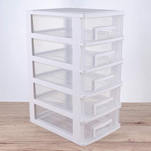 SAFIGLE Mini Plastic Drawers Organizer 5 Drawer Storage Organizer Plastic Storage Bins with Drawers Space Saving Small Plastic Drawers for Crafts Small Tools Sationary and Hardware