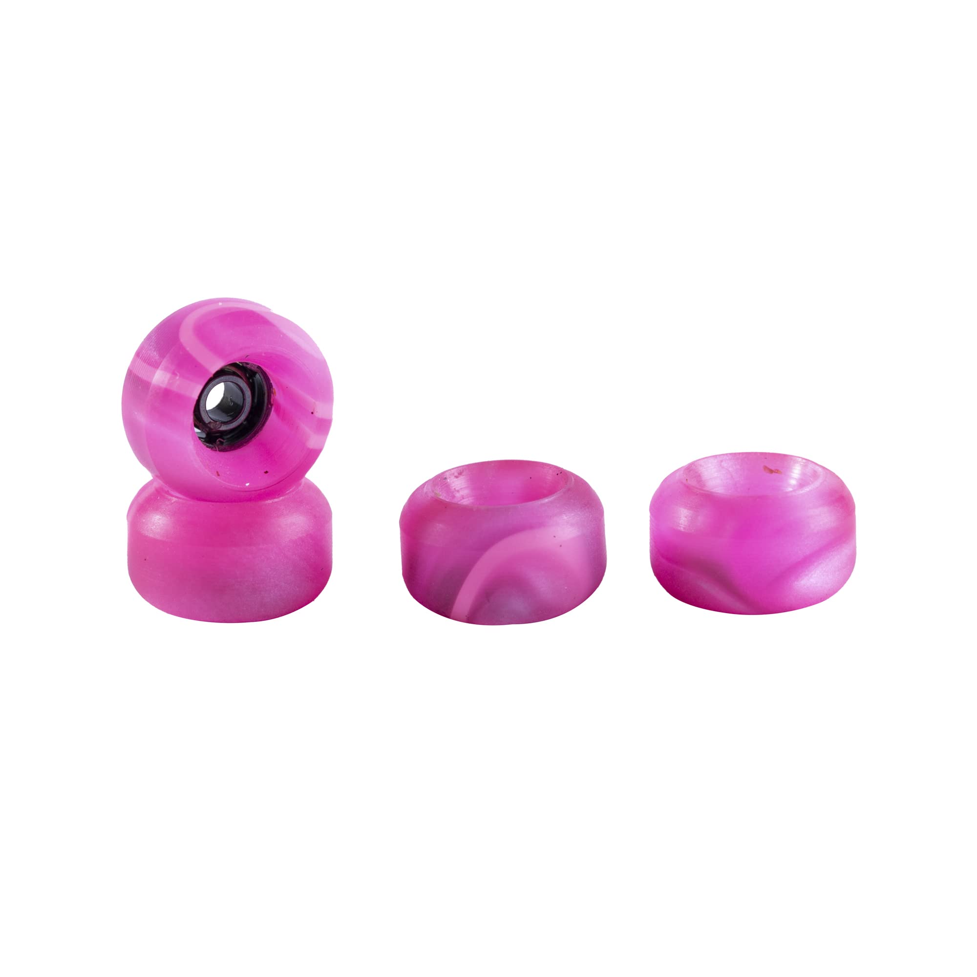 82A Urethane Fingerboard Wheels - New Street Shape, 4.5mm Width * 7mm Diameter- Ultra Spin Bearings - Grey & White Swirl Colorway (Pink)