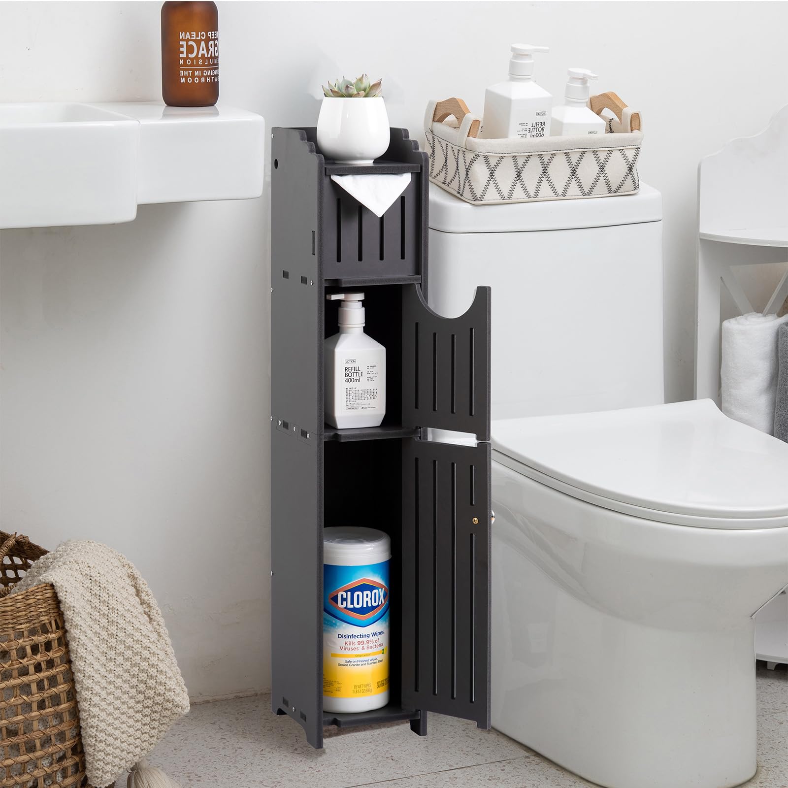 AOJEZOR Bathroom Storage Cabinet, Jelly Pink, Small Space Toilet Paper Cabinet