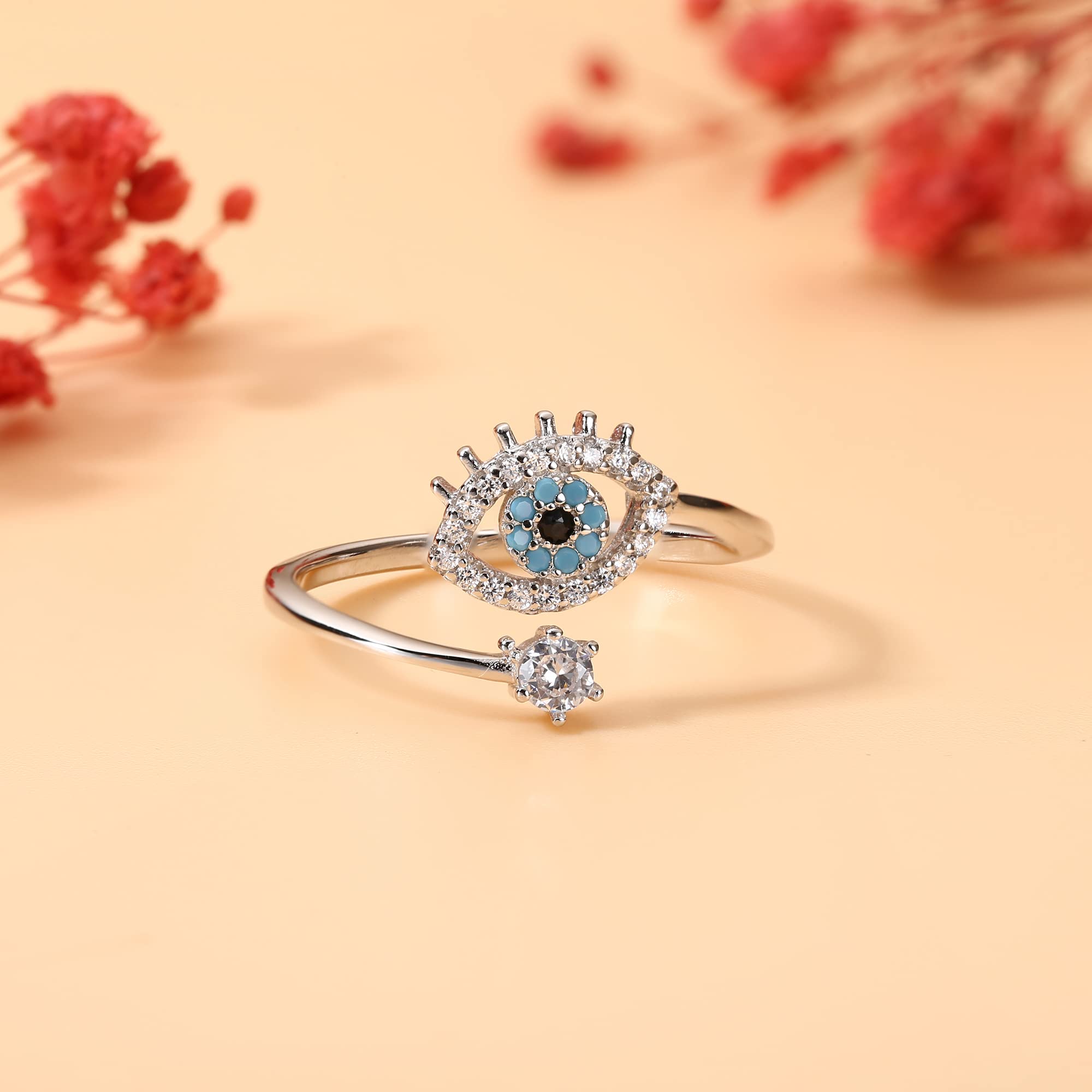 ADRAMATA Evil Eye Rings for Women Sterling Silver Rings Blue Evil Eye Jewelry Adjustable Eye