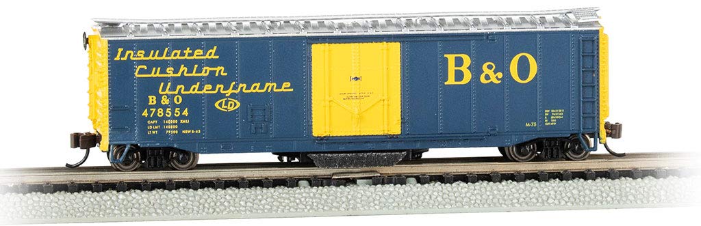 Bachmann Trains - 50' Plug Door Track Cleaning Box Car - B&O® (Blue & Yellow) - N Scale (16368)