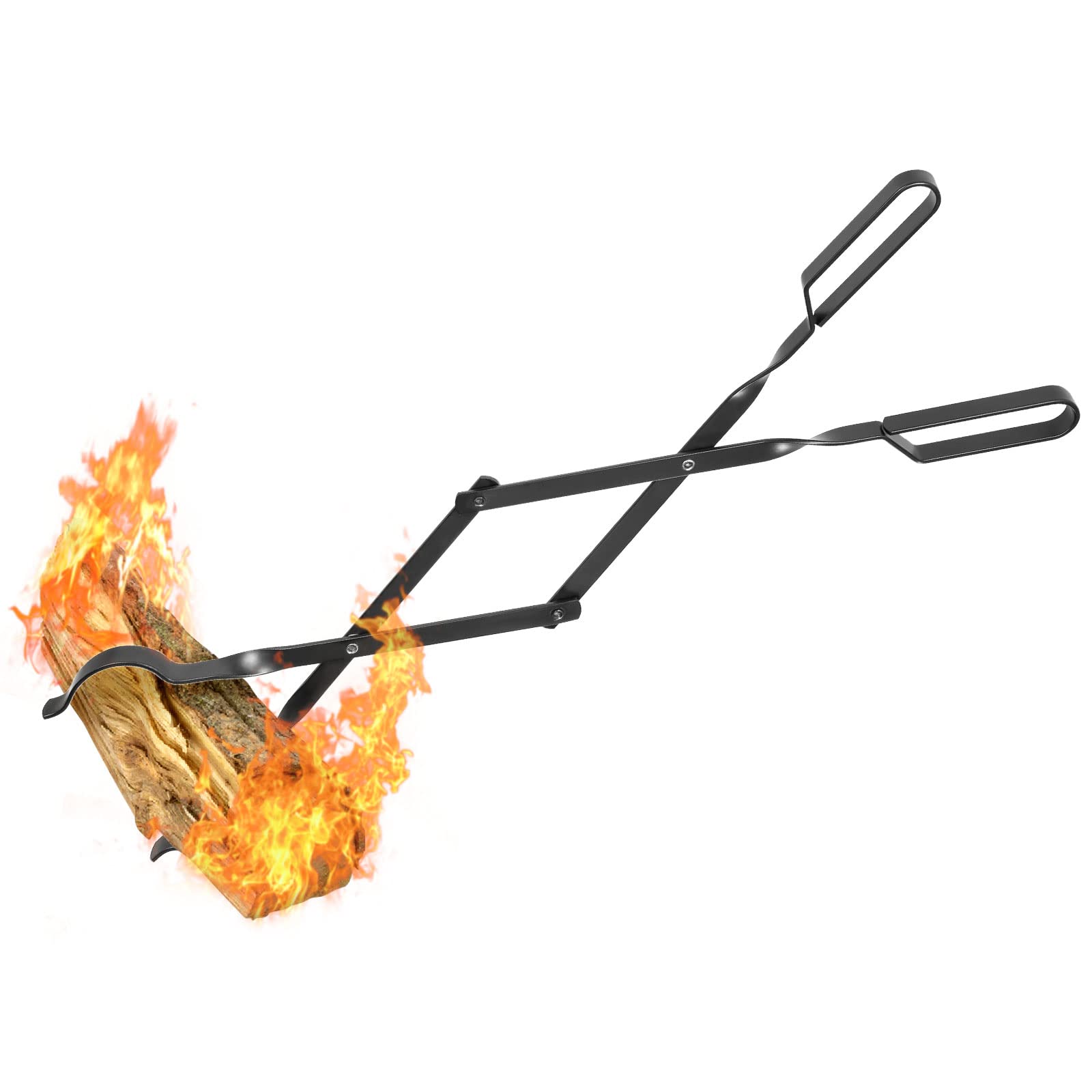 AGM Fireplace Tongs, 26" Fire Pit Accessories Firewood Tongs, Log Grabber for Thick logs, Heavy Duty Wrought Iron Fire Pit FireTongs, Campfire BBQ Stove Log Tweezers, Outdoor/Indoor Fire Pit Tools