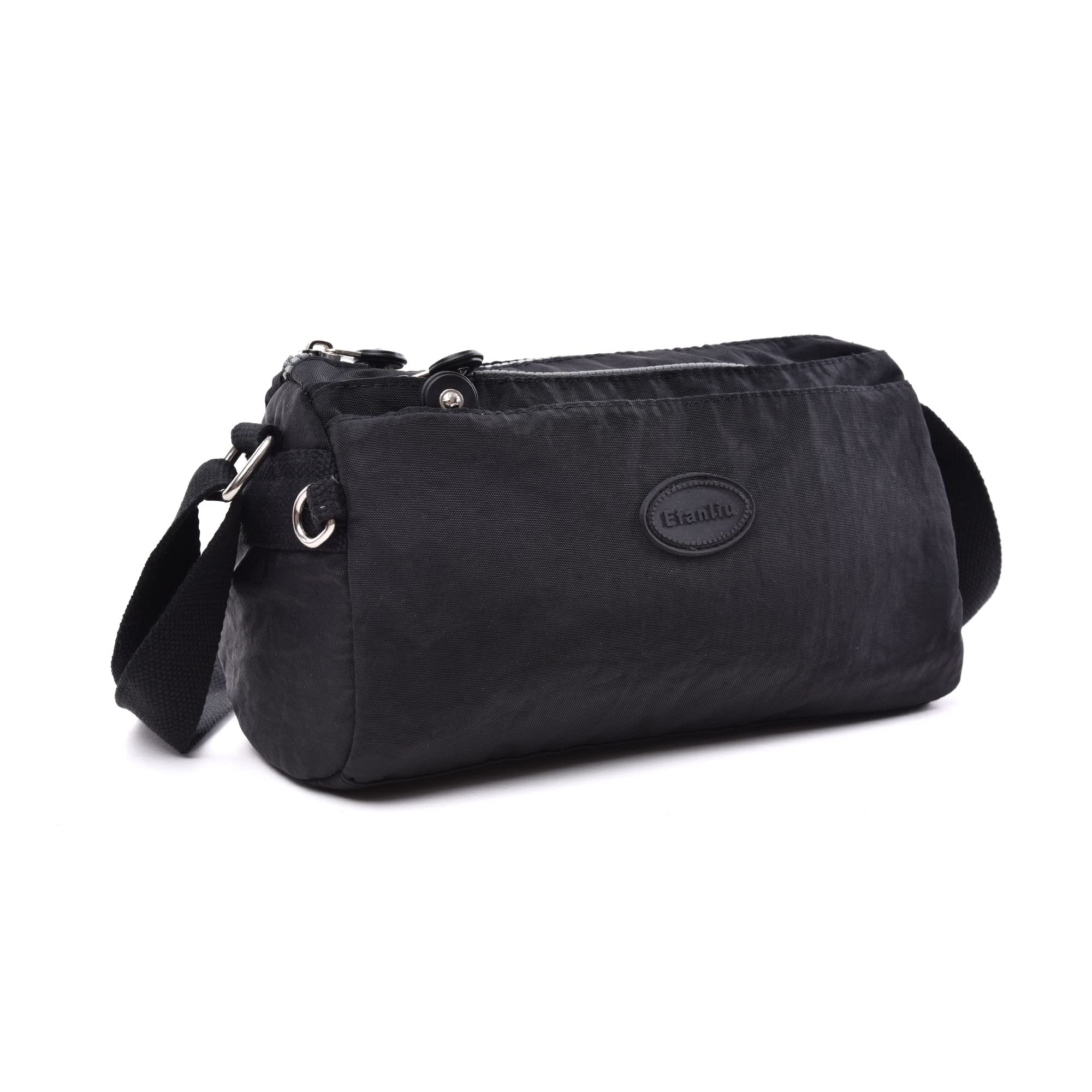 Cross Body Bags Small Women Messenger Purse over Shoulder Bag Nylon with Multi Pockets for Ladies and Girls (Black)