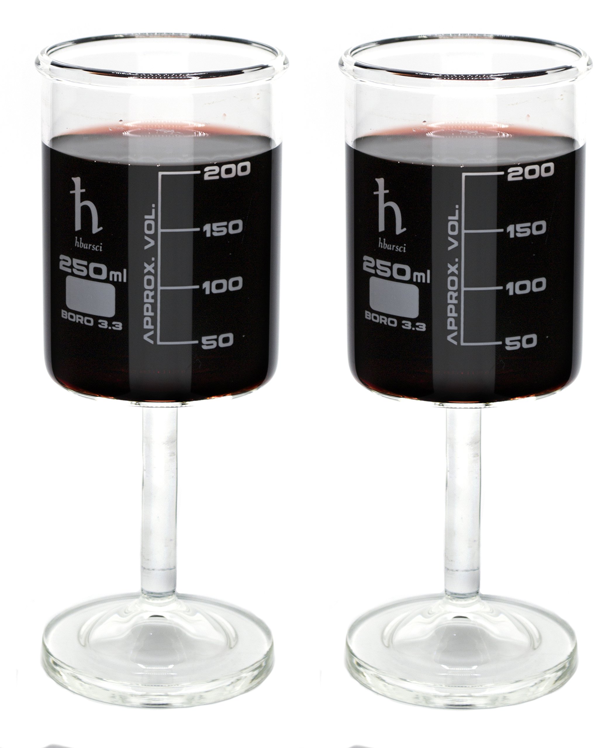 hBARSCI Handmade Beaker Wine Glass, Made of Lab Grade Borosilicate 3.3 Glass - 250mL Capacity, Dishwasher Safe - Pack of 2