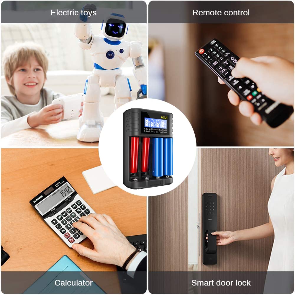 ALL4 1.5V LCD li ion Universal Battery Charger Rechargeable 1.5V Battery Charger with C USB Input, Universal Battery Charger for 1.5V/1.2V/14500 Li-ion Rechargeable AA AAA Batteries