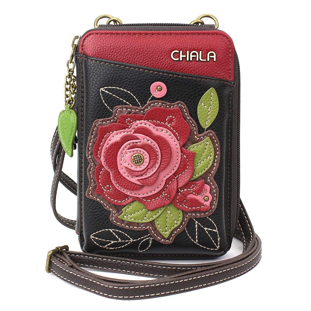 Chala Group Chala Handbags Red Rose Wallet Crossbody Handbag, Convertable Strap, 5.25 inchw x 7.5 inchh x 1.5 inchd, Burgundy