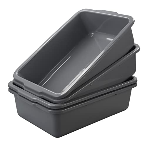 Fiazony Large Plastic Bus Boxes, Gray Commercial Plastic Tubs, 32 L, 4-Pack