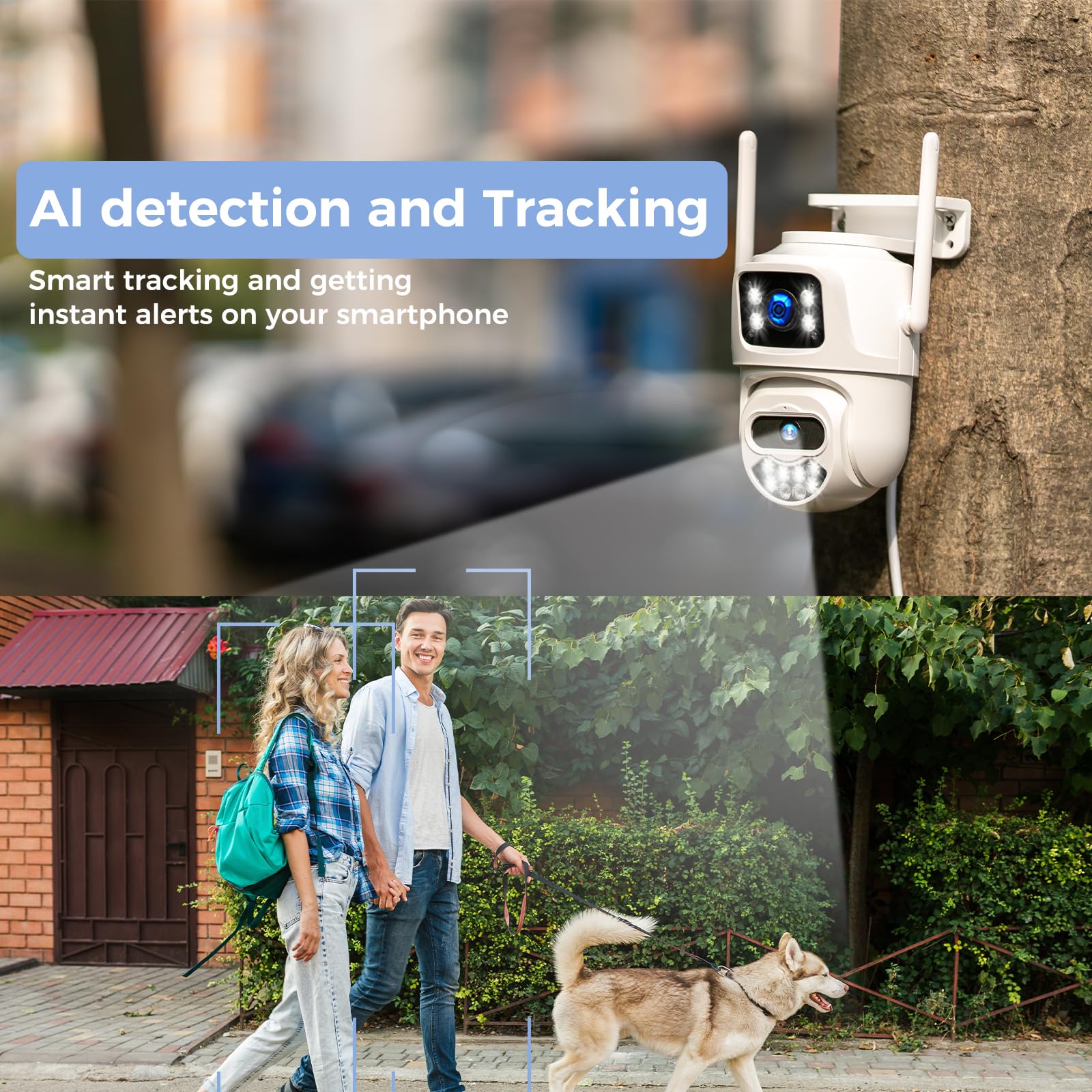 Aomeisi C1 2K Security Camera Outdoor,Plug-in 9.8 Ft Cable,360°View Pan/Tilt,Two-Way Audio,Audible Flashlight Alarm,Motion Alert,SD Slot & Cloud Storage,Work with Alexa & Google Home,CloudEdge
