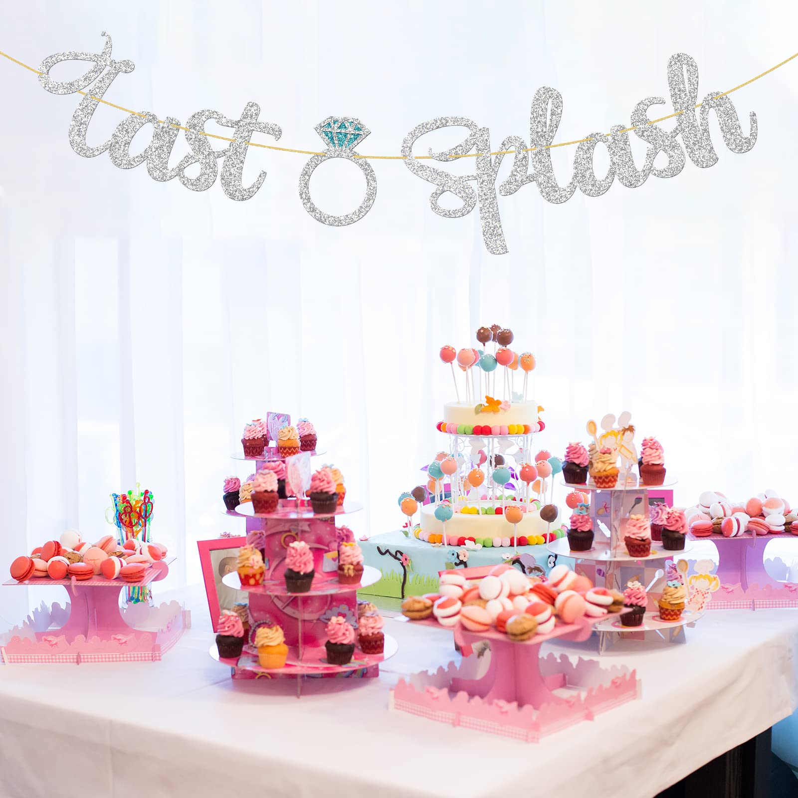 Last Splash Banner, Bride Shower Party Supplies, Engagement, Wedding Bachelorette Party Decorations - Silver Glitter