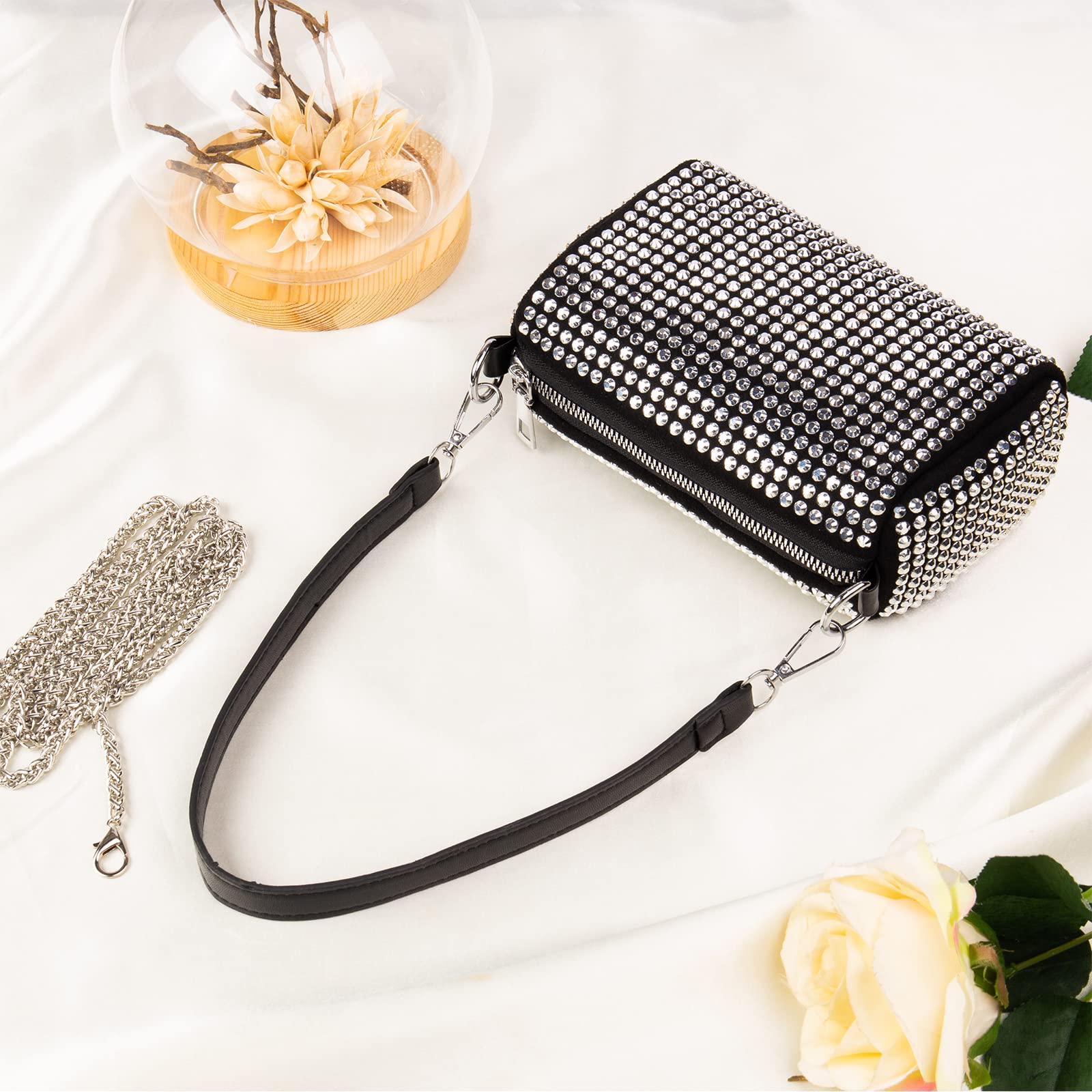 Crystal Rhinestone messenger bag women's banquet bag chain net handbag women's shiny purse suitable for parties and dances(silve), Silver