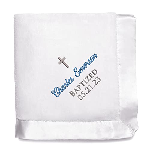 Lifetime Creations Personalized Baptism Blanket - Embroidered Baptism Baby Blanket, Personalized Baptism Gift with Name and Date