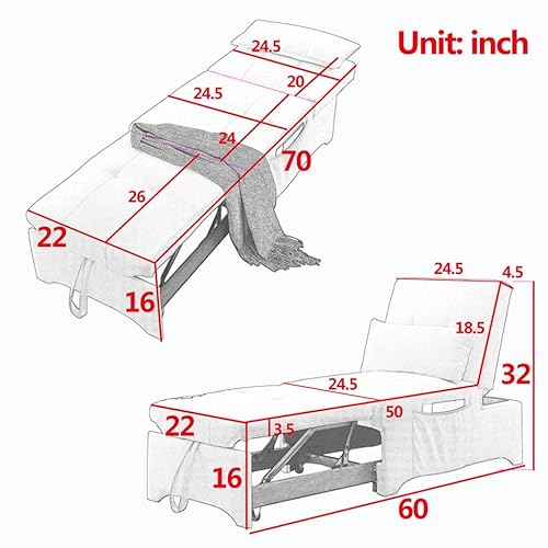 ADUH 24.5" W Sleeper Sofa Bed, Convertible Chair 4 in 1 Multifunctional Folding Sleeper Sofa Bed Pull Out