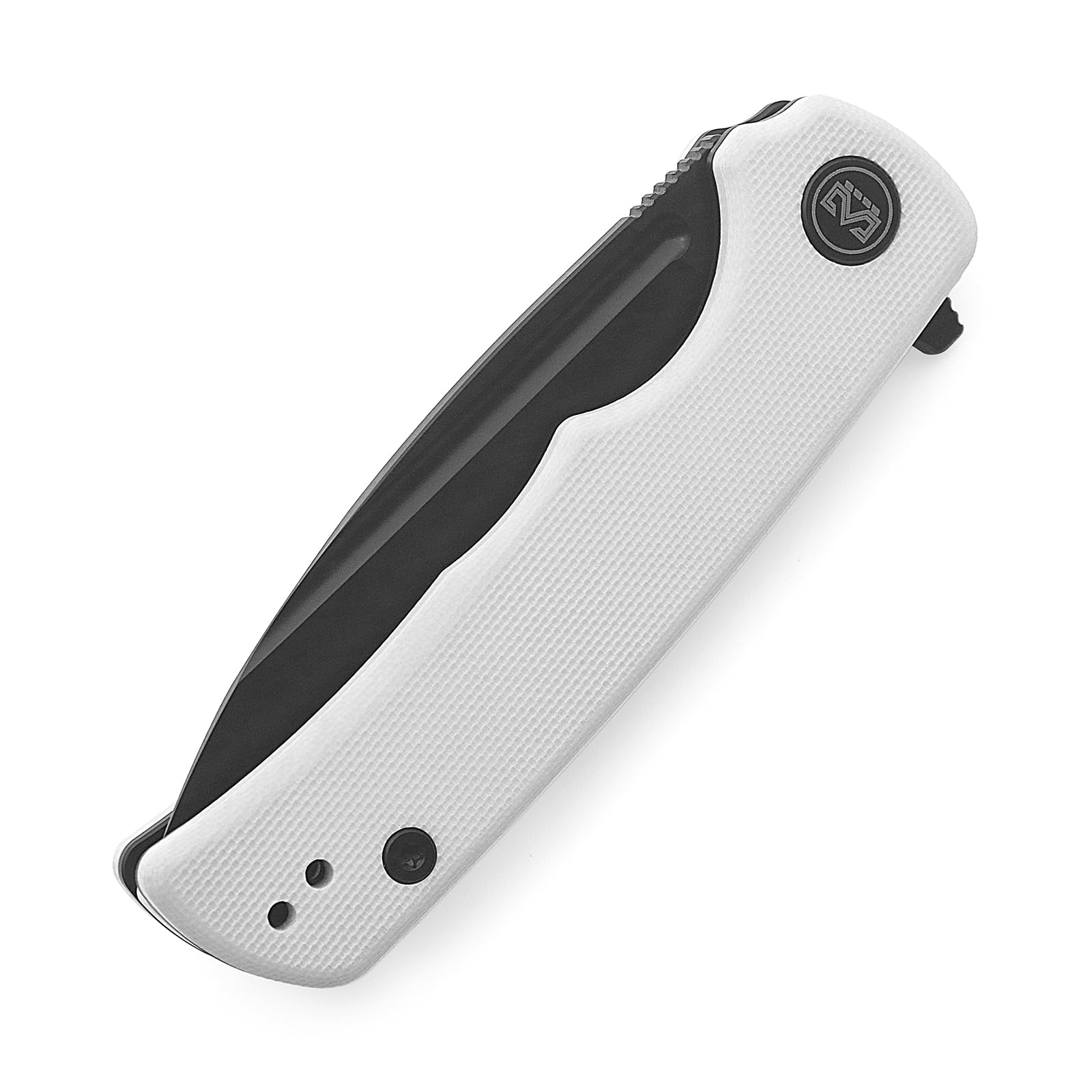 Miguron Knives M Talism Flipper Folding Knife,3.01" Black PVD D2 Blade White G10 Handle With Deep pocket Clip,Camping Hiking Pocket Knife MGR-810WH