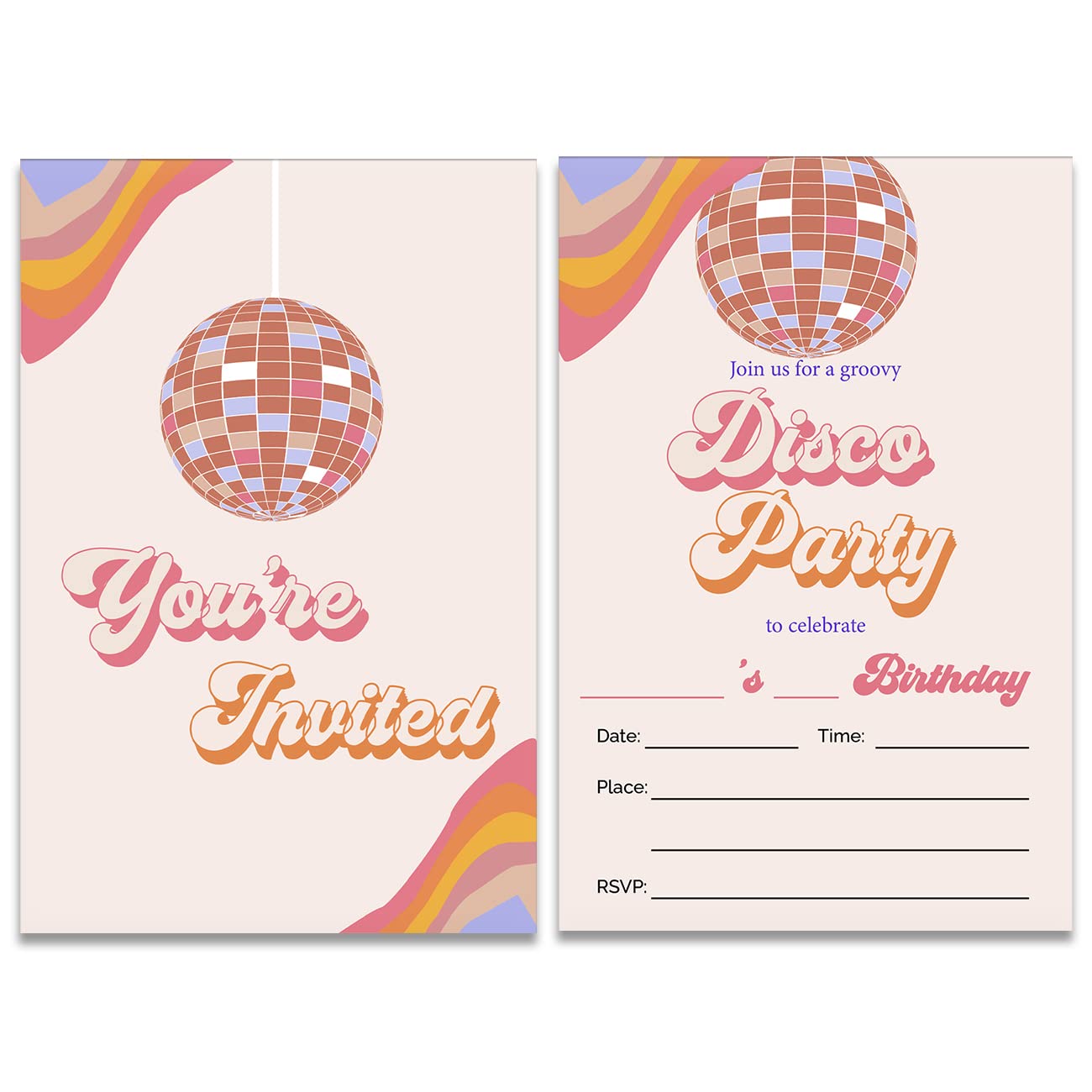 Soiceu Vintage Disco Party Invitations with Envelopes Set of 20 Boho Disco Dance Birthday Party Invites Fill in Blank