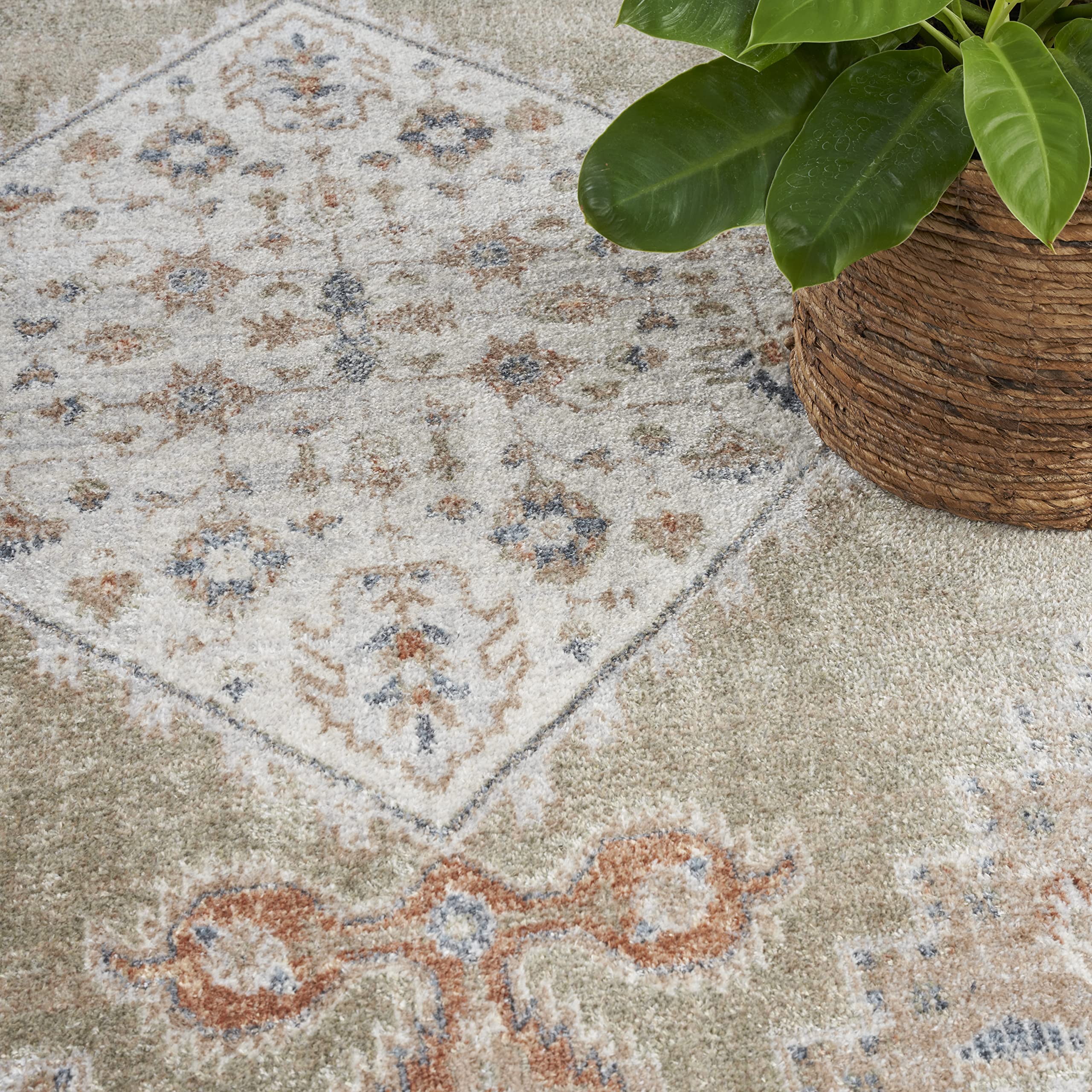 Nourison Astra Machine Washable Bohemian Sage Multi 5'3" x 7' Area -Rug, Easy -Cleaning, Non Shedding, Bed Room, Living Room, Dining Room, Kitchen (5x7)