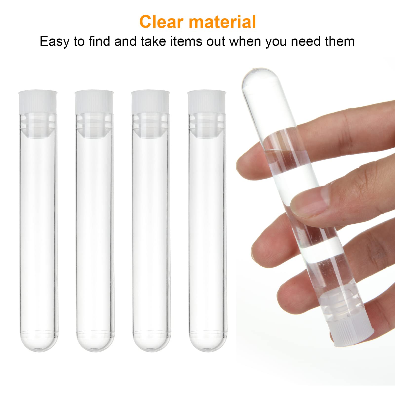 DIRBUY 250Pcs Test Tubes with Caps, 16x100mm Plastic Test Tubes with Caps for Scientific Experiments, Bath Salts, Candy Storage, Party Favors, Halloween