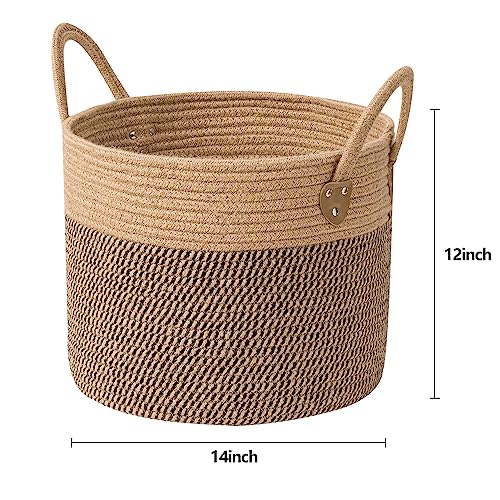 joybest Woven Storage Basket with Handle, Wicker Basket for Organizing, Jute Basket for Plant, Boho Decorative Basket For Blanket Toy Shoes Clothes 14x12 Inches
