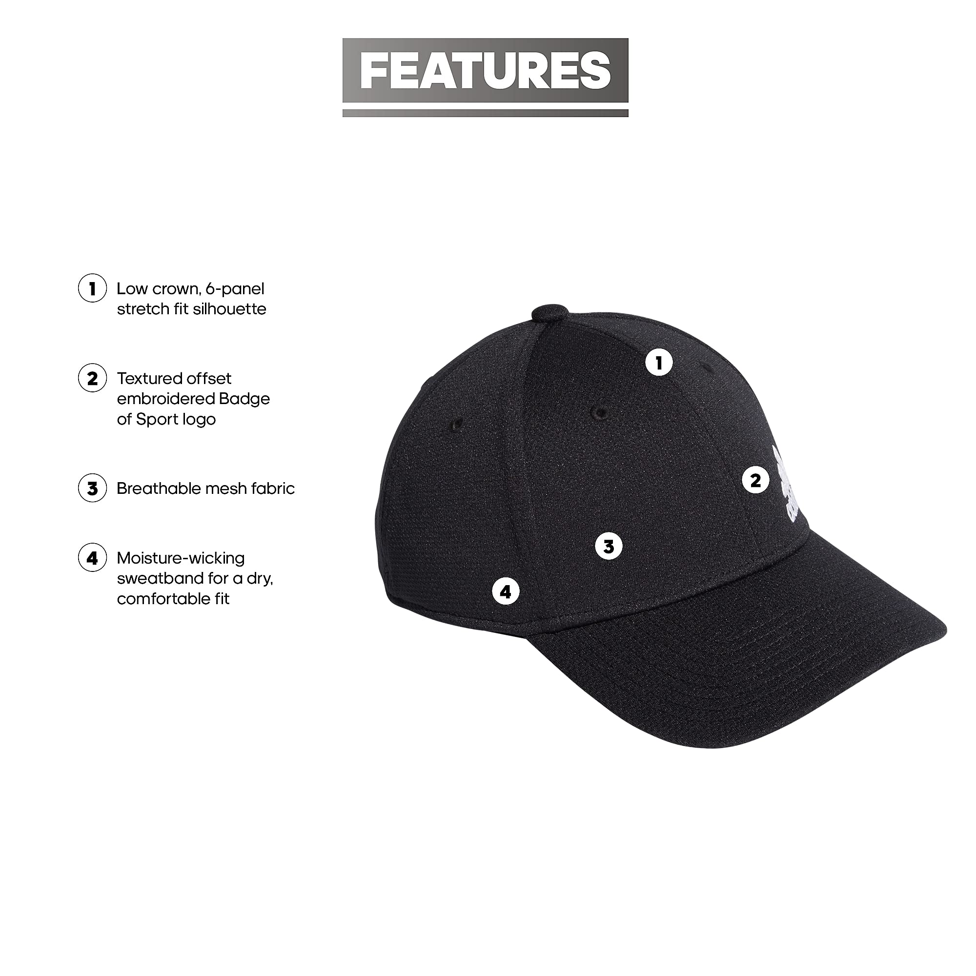 adidas Men's Release 2 Structured Stretch Fit Cap, Black/White, Large-X-Large