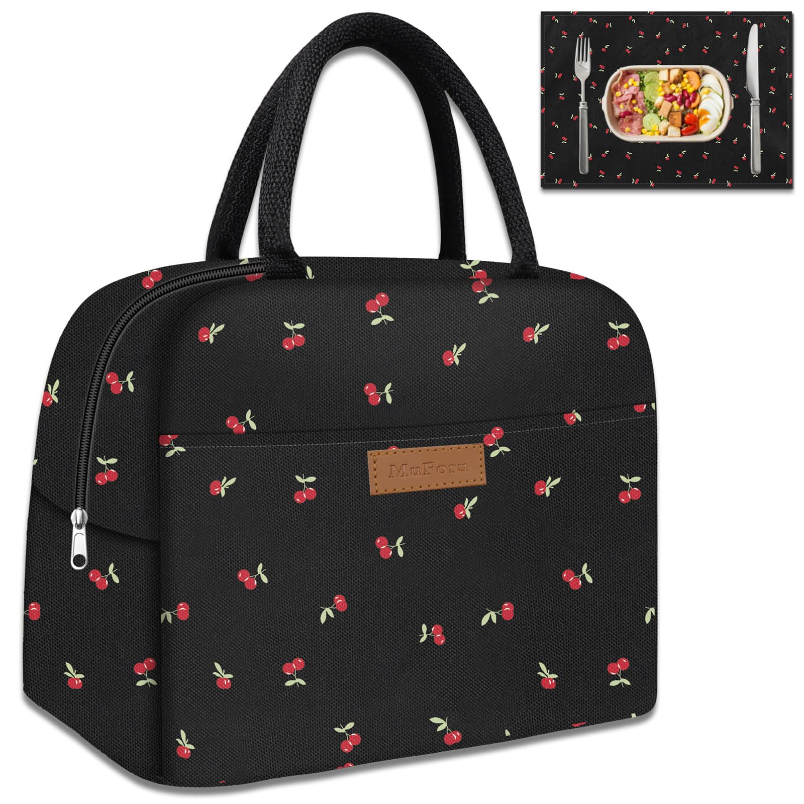MuForu Cute Lunch Bag Women with Placemats,Insulated Lunch Box for Women,Placemats Keep Clean and Hygienic Durable Leakproof Thermal Bag High Capacity for Travel Picnic Insulated Lunch Bag