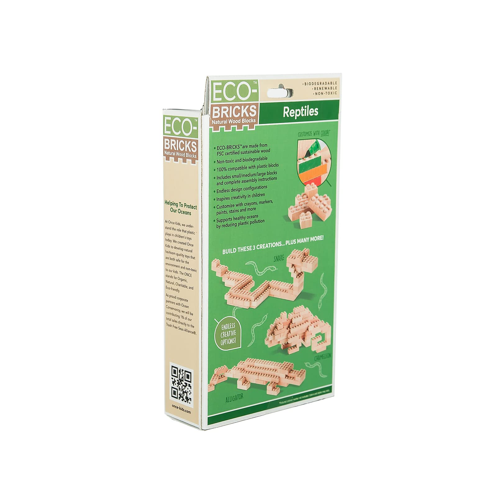 Eco-Bricks 3 in 1 Builds Reptiles - Earth-Friendly Kids Building Blocks - Create 3 Different Reptiles - Chameleon, Snake, Alligator