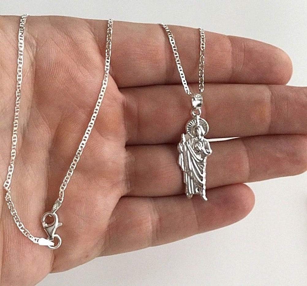 925 STERLING SILVER SAINT JUDE NECKLACE 20β LONG/925 PLATA CADENA DE SAN JUDAS 20" LARGO -35X12mm-SN6