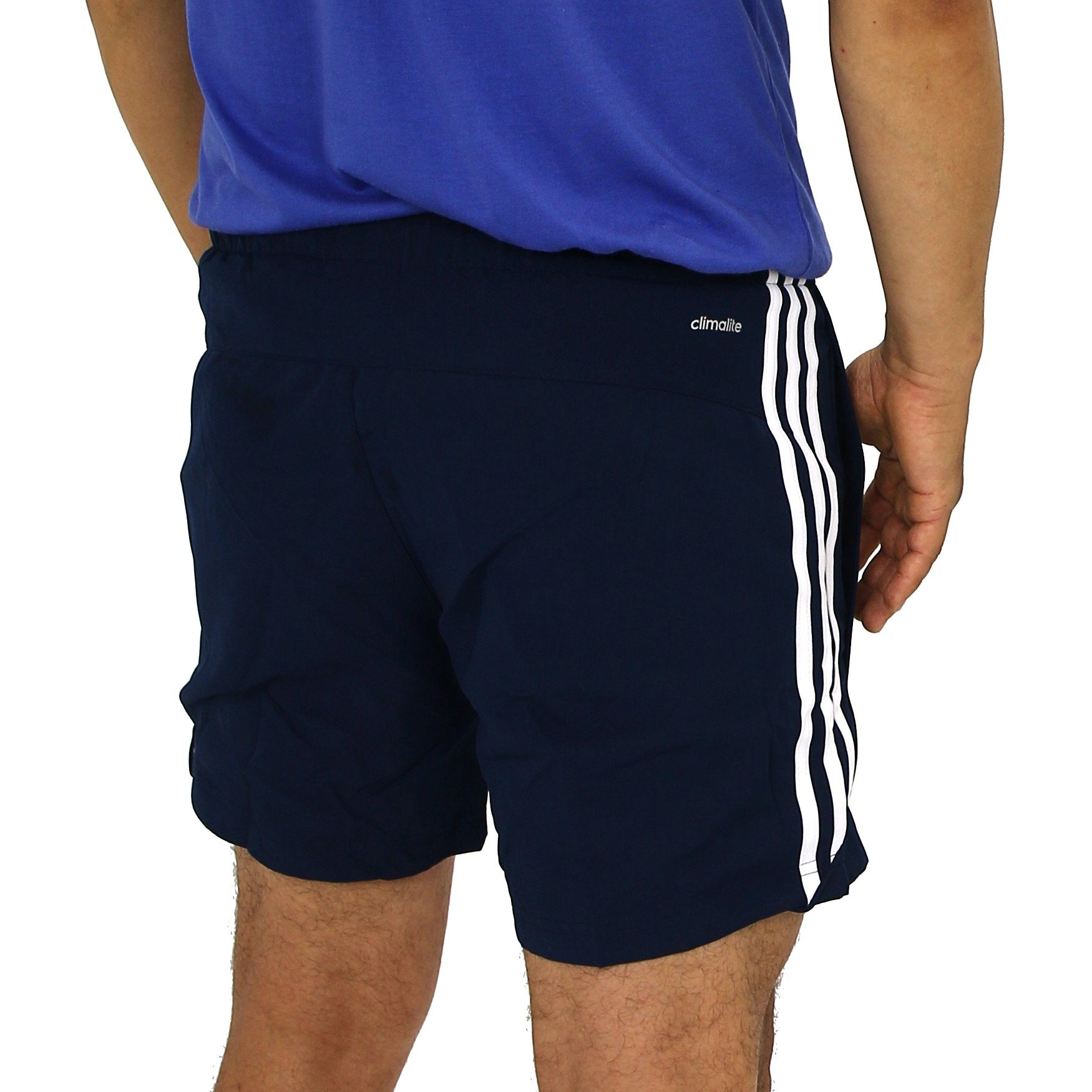 adidas Mens Shorts Essentials 3 Stripe Shorts Woven 3 Stripe Gym Running Shorts (L, Navy/White)