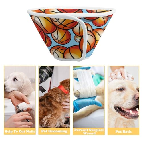 Basketball Ball Soft Dog Cone Collars Protective Adjustable Cat Recovery Collar to Stop Licking L